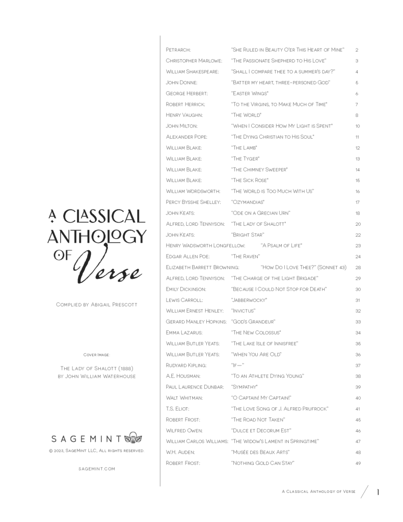 A Classical Anthology of Verse – SageMint